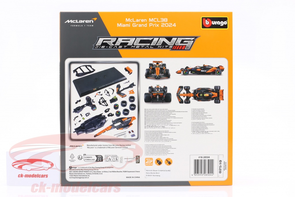 Bburago 1:24 Lando Norris McLaren MCL38 #4 Sieger Miami GP Formel 1 2024 Bausatz 18-28504 ...