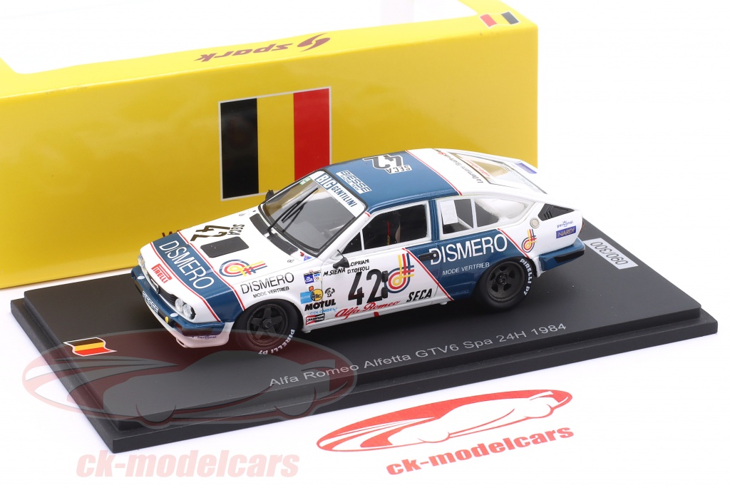 Spark 1:43 Alfa Romeo Alfetta GTV6 #42 24h Spa 1984 Cipriani, Toffoli, Siena SB425 model car ...