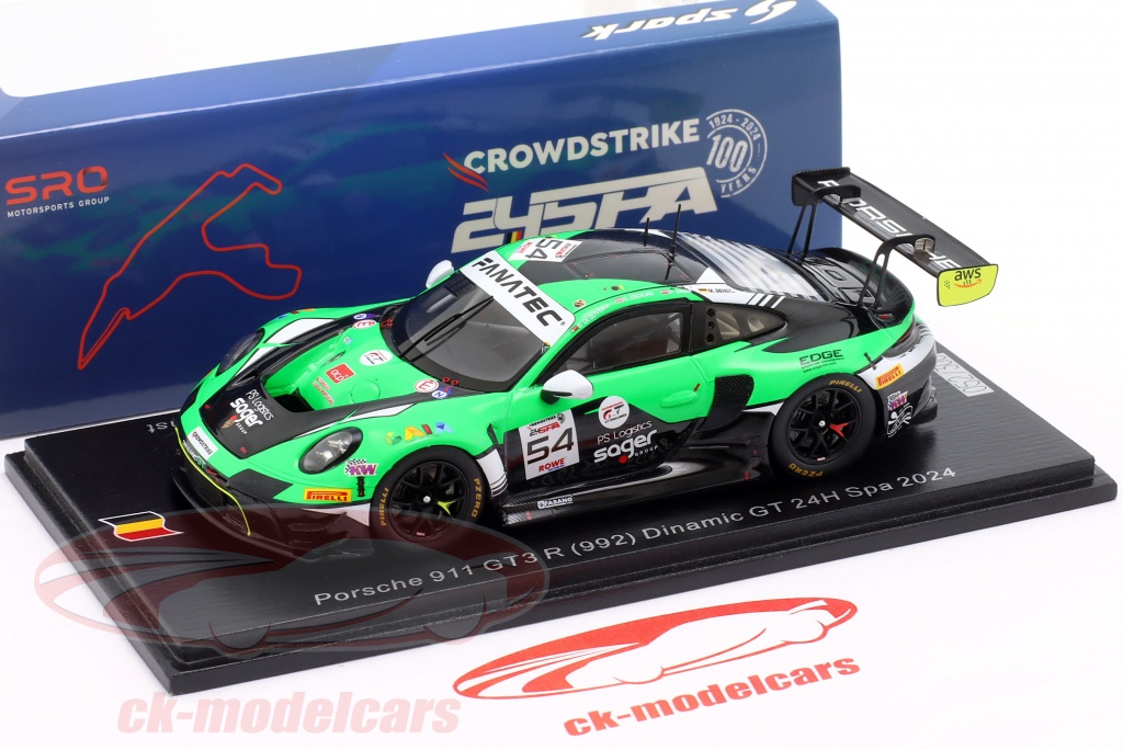 Spark 1:43 Porsche 911 (992) GT3 R #54 24h Spa 2024 Dinamic GT SB834 model car SB834 9580006728340