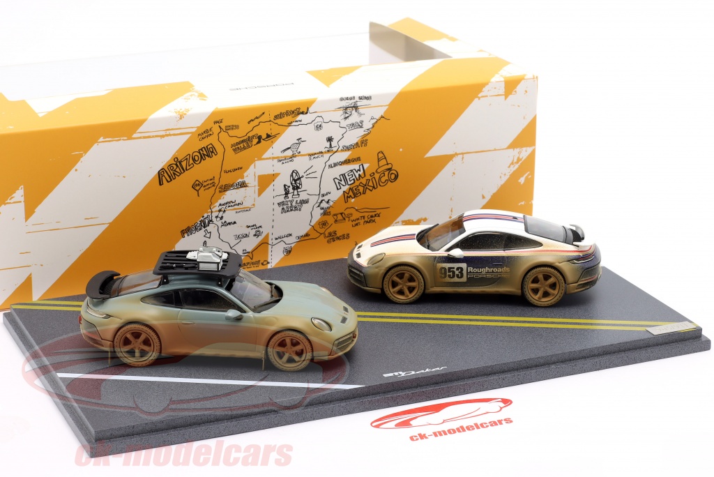 Spark 1:43 2-Car Set Porsche 911 (992) Dakar AHEAD shadegreen & Roughroads #953 WAP0201740S0DK ...