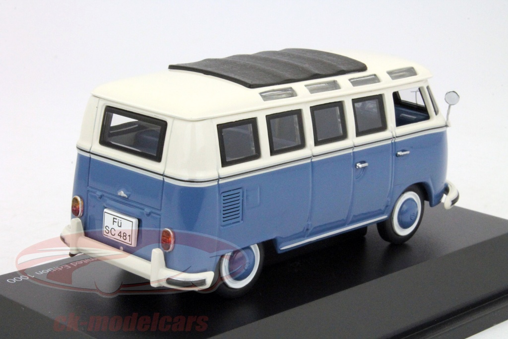 Schuco 1:43 Volkswagen VW T1 Samba Bus blue / beige 450356300 model car ...