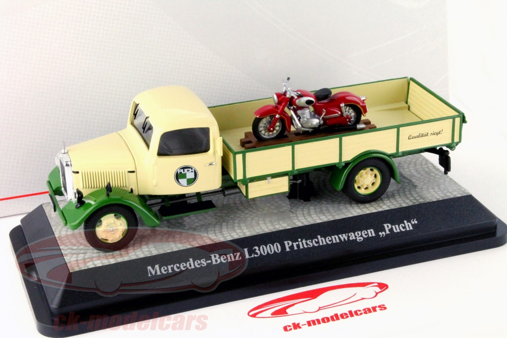 Premium Classixxs 1:43 Mercedes-Benz L3000 flatbed Puch beige / green ...