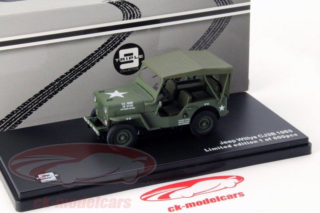 Triple9 1:43 Jeep Willys CJ3B year 1953 US Army green T9-43038 model ...
