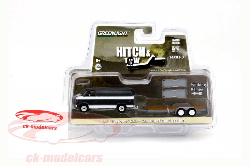 Greenlight 1:64 Chevrolet G20 Van with Flatbed Trailer Hitch and Tow ...