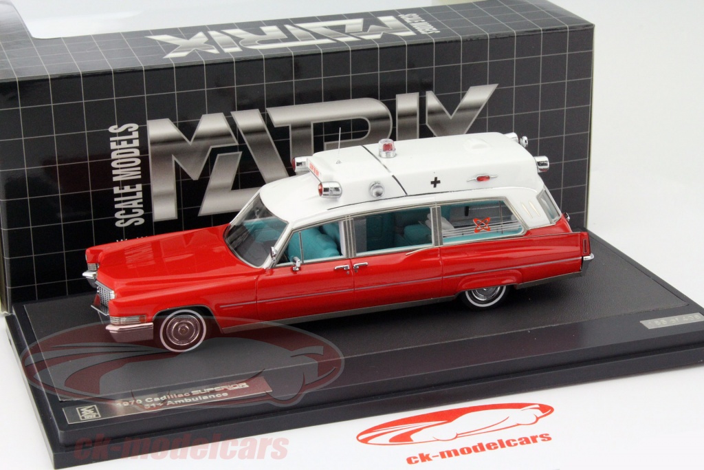 Matrix 1:43 Cadillac Superior 51 Ambulance Baujahr 1970 rot MX20301-191 ...