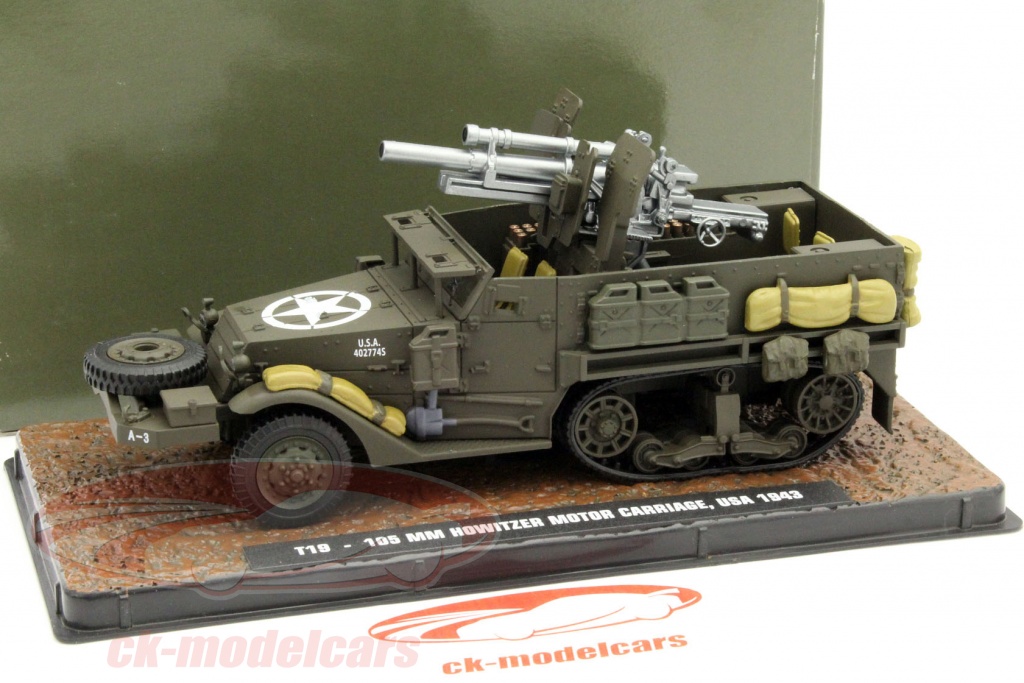 Atlas 1:43 T19 105 MM Howitzer Motor Carriage USA 1943 olive green ...