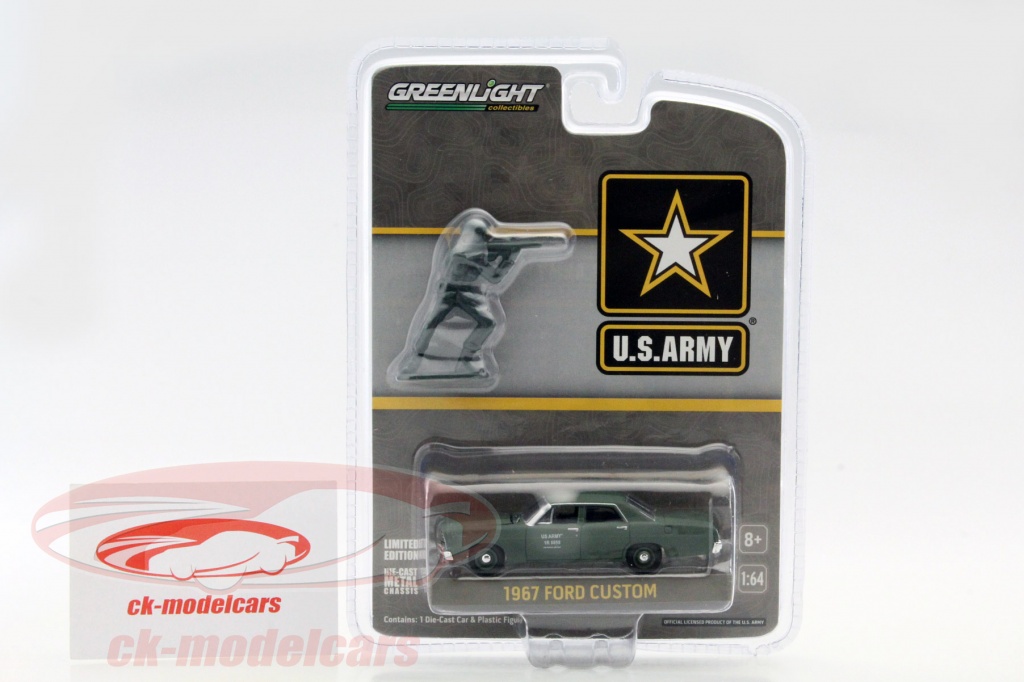 Greenlight 1:64 Ford Custom US Army Baujahr 1967 mit Soldat Figur oliv ...