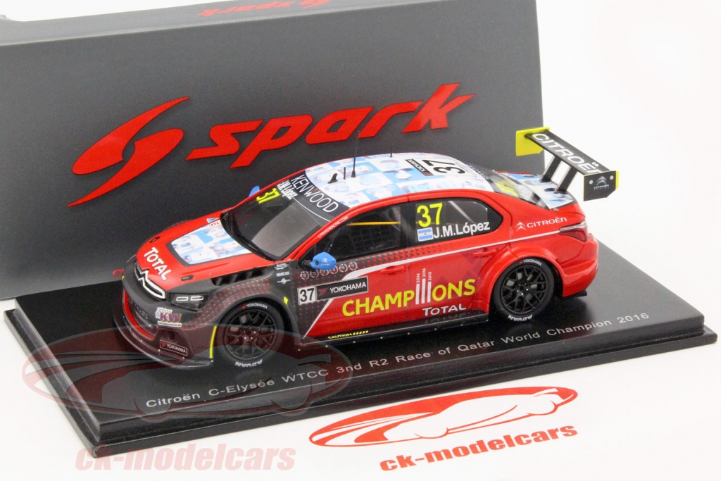 Spark 1:43 Citroen C-Elysee WTCC #37 monde champion Race de Qatar 2016 Lopez S5095 modèle ...