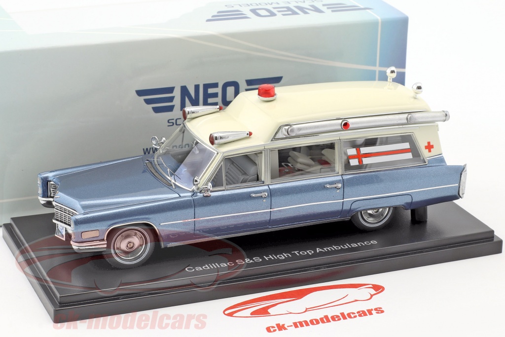 Neo 1:43 Cadillac High Top Ambulance blue / white NEO49545 model car ...