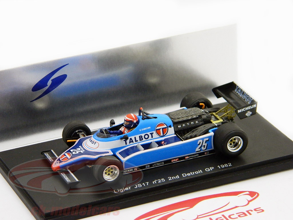 Spark 1:43 Eddie Cheever Ligier JS17 #25 Formel 1 1982 2nd Detroit S1664 Modellauto S1664 ...
