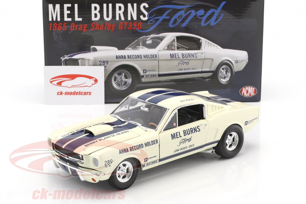 GMP 1:18 Ford Shelby GT350 Mel Burns Drag Car year 1965 white / blue ...