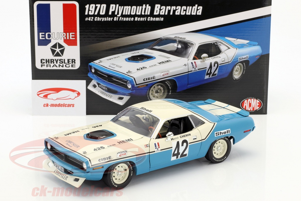 GMP 1:18 Plymouth Barracuda Trans Am #42 year 1970 Henri Chemin ...