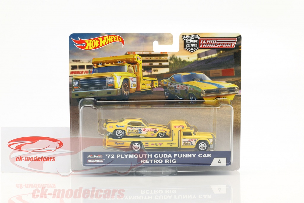 HotWheels 1:64 2-Car Set Transporter Retro Rig mit Plymouth Cuda Funny ...
