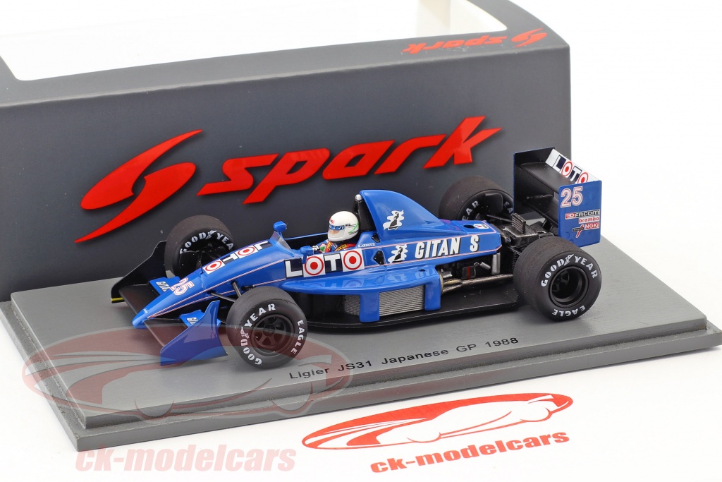 Spark 1:43 Rene Arnoux Ligier JS31 #25 Japan GP formula 1 1988 S3968 ...