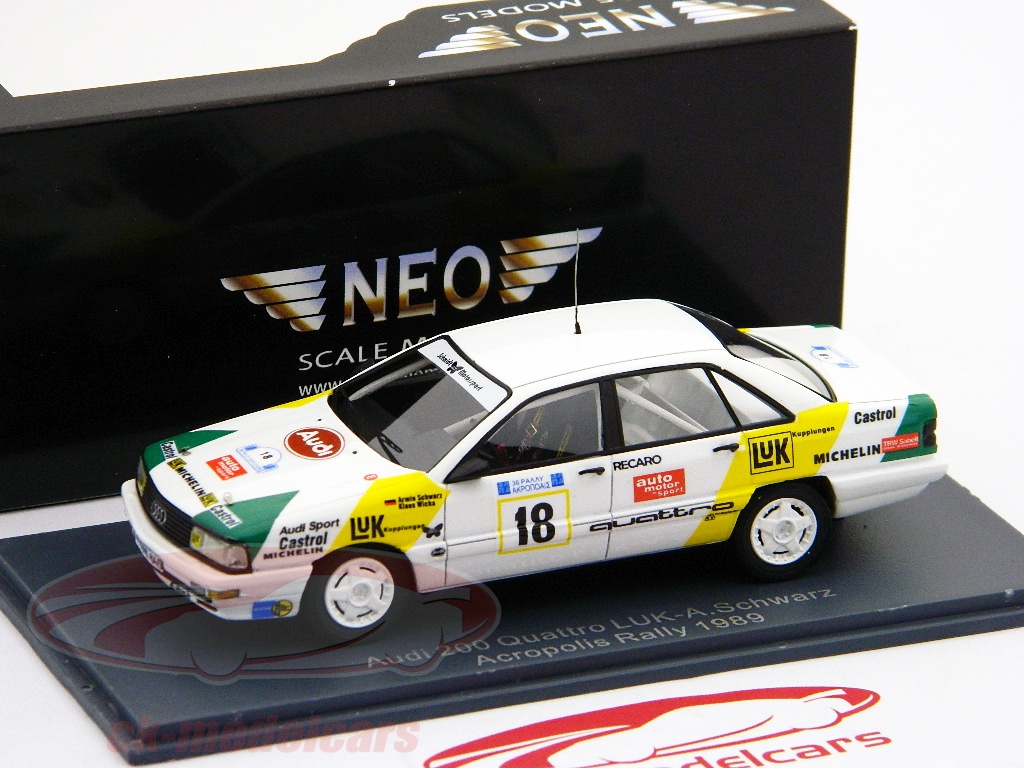 Neo 1:43 Audi 200 quattro LUK #18 Rallye Acropolis 1989 A. Schwarz 7066 ...