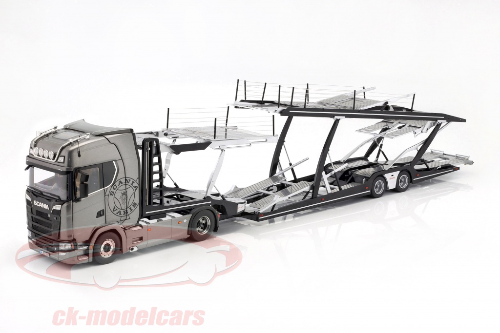 NZG 1:18 Set Scania V8 730S grey with imprint & Lohr car transporter ...