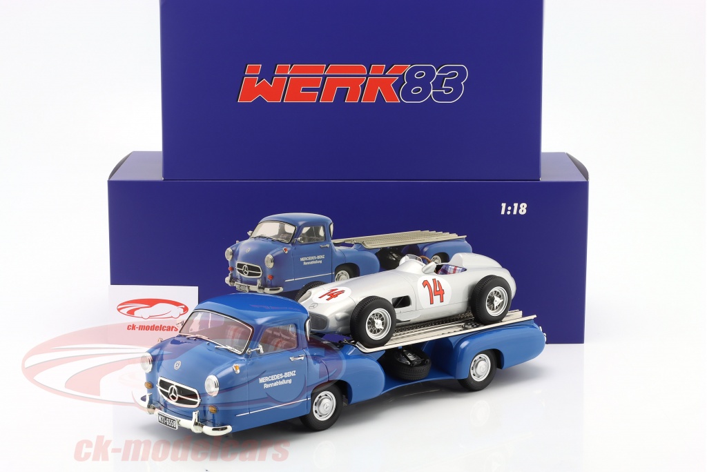 WERK83 1:18 Set: Mercedes-Benz racing transporter blue Wonder with ...