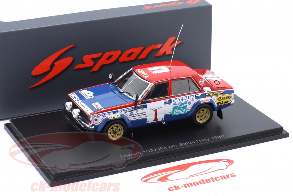Spark 1:43 Datsun 160J #1 优胜者 Safari Rallye 1980 Mehty, Doughty S7767 ...