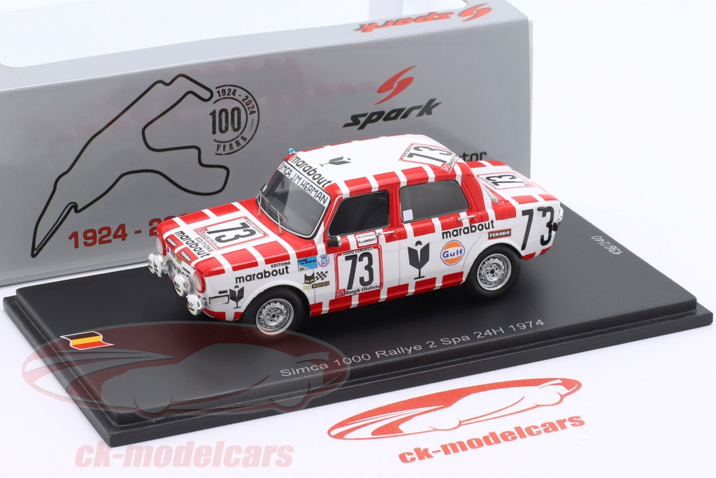 Spark 1:43 Simca Rallye 2 #73 24h Spa 1974 Jean-Marie Herman 100SPA06 ...