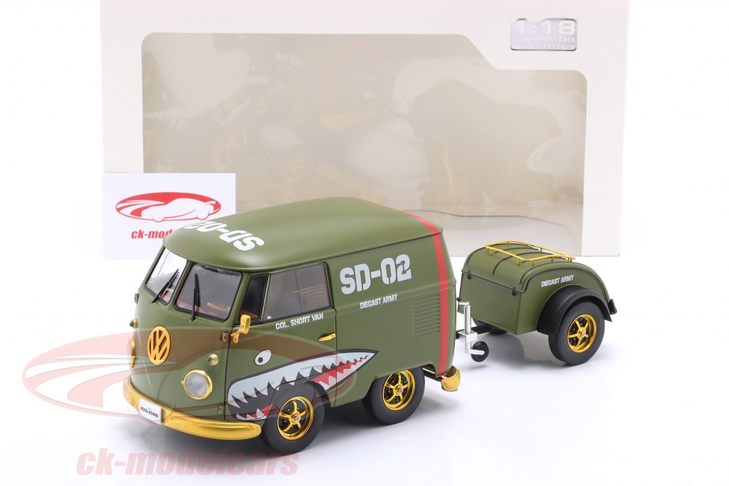 Solido 1:18 Volkswagen VW Kool Kombi Army Fighter 2023 olive with decor ...