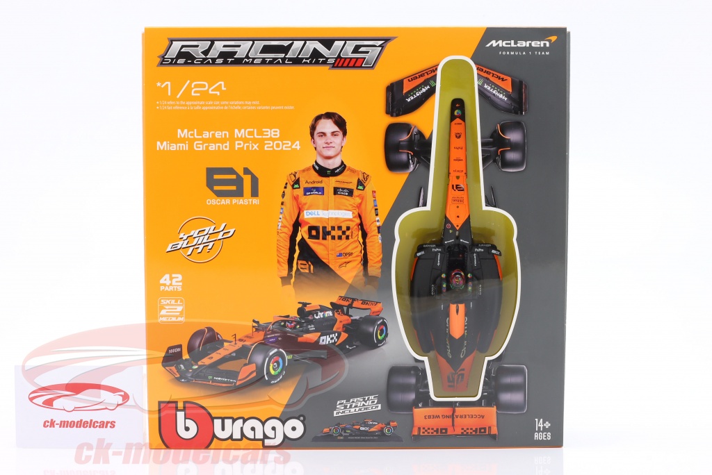 Bburago 1:24 Oscar Piastri McLaren MCL38 #81 Miami GP formel 1 2024 Kit ...