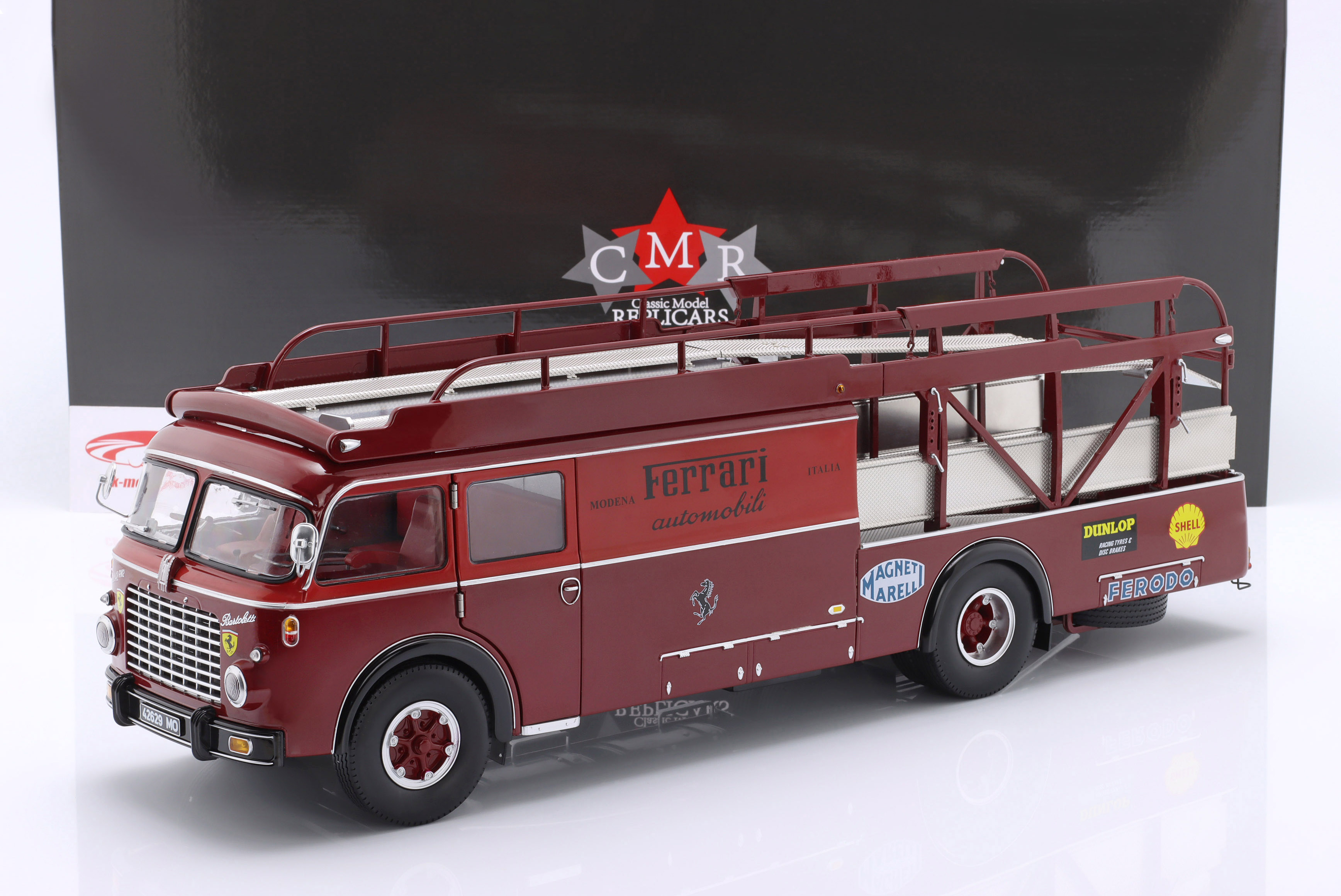 CMR 1:18 Fiat 642 RN2 Bartoletti Ferrari Race Car Transporter dark red ...