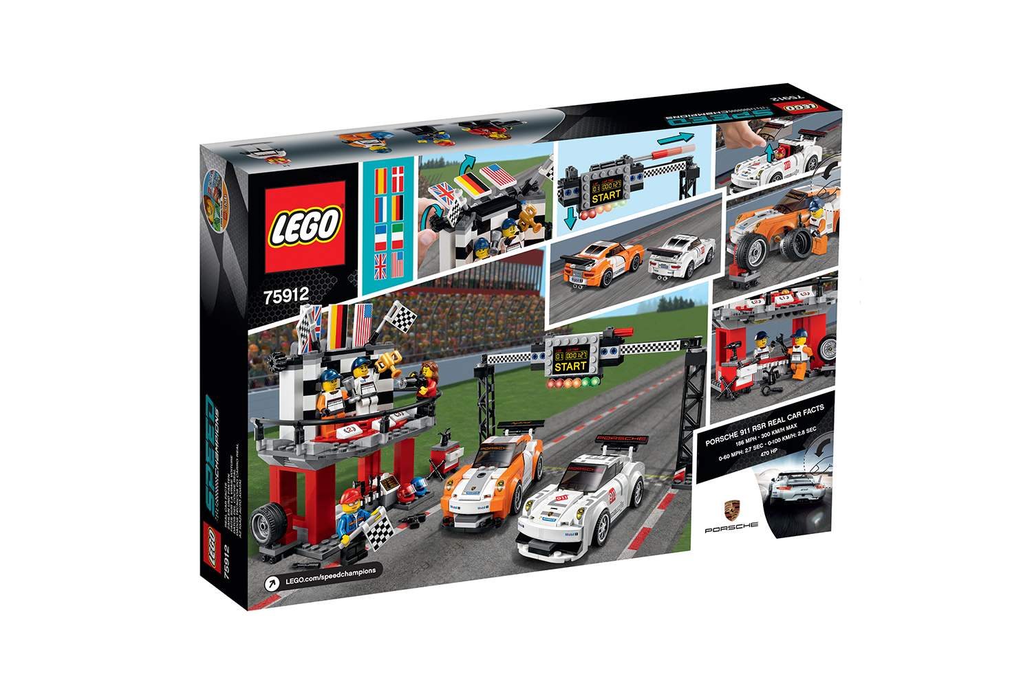 LEGO® Speed Champions Porsche 911 GT3 R Hybrid and GT3 RSR Finish Line ...